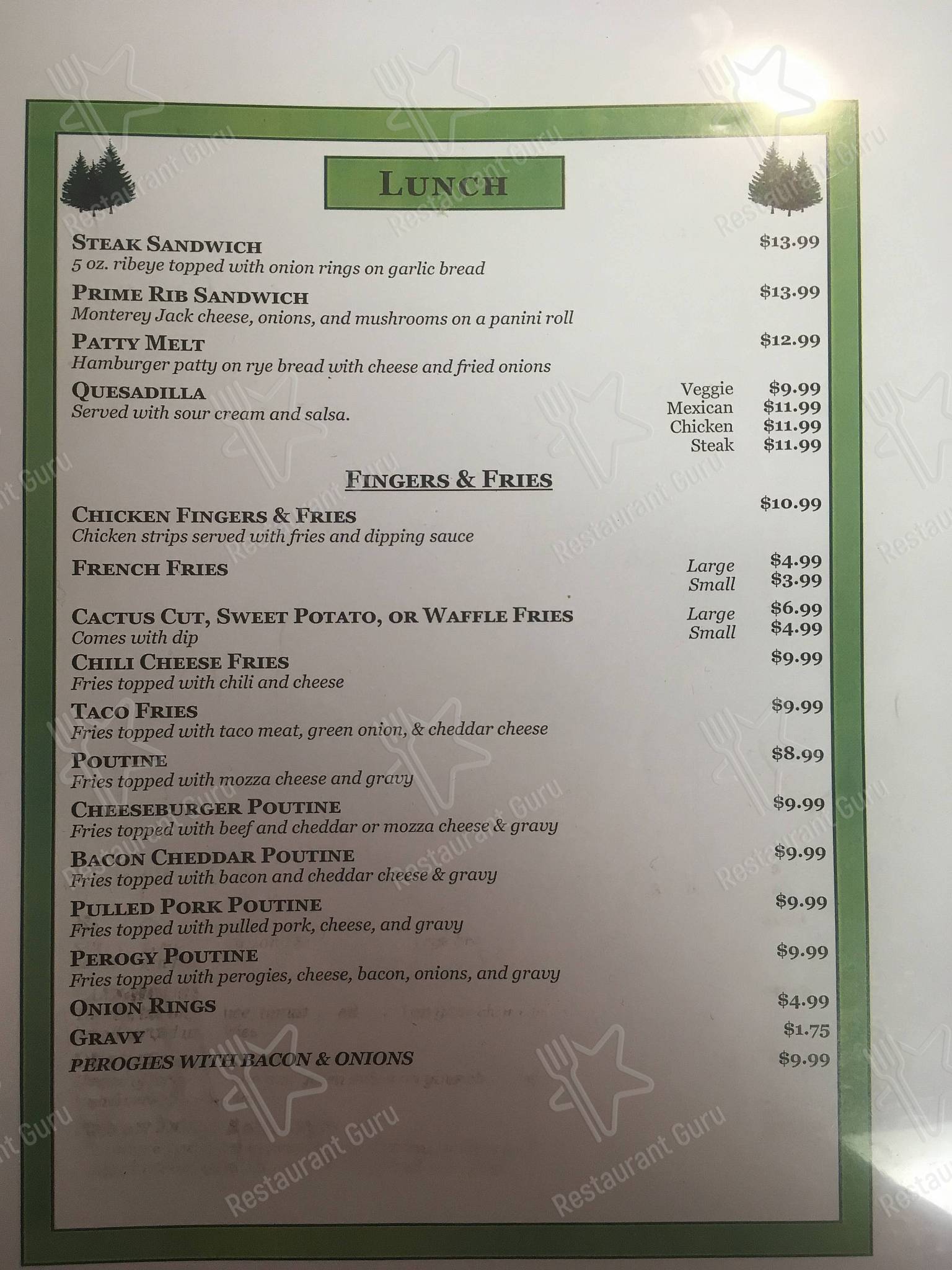 Menu at Backwoods Grill restaurant, Dryden