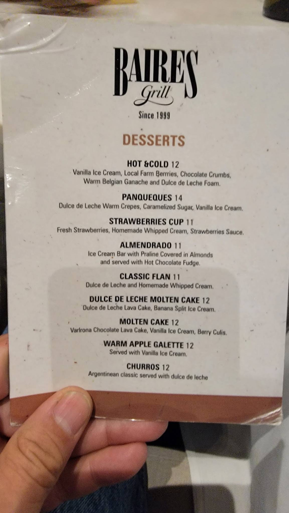 Carta del pub y bar Baires Grill Las Olas, Fort Lauderdale