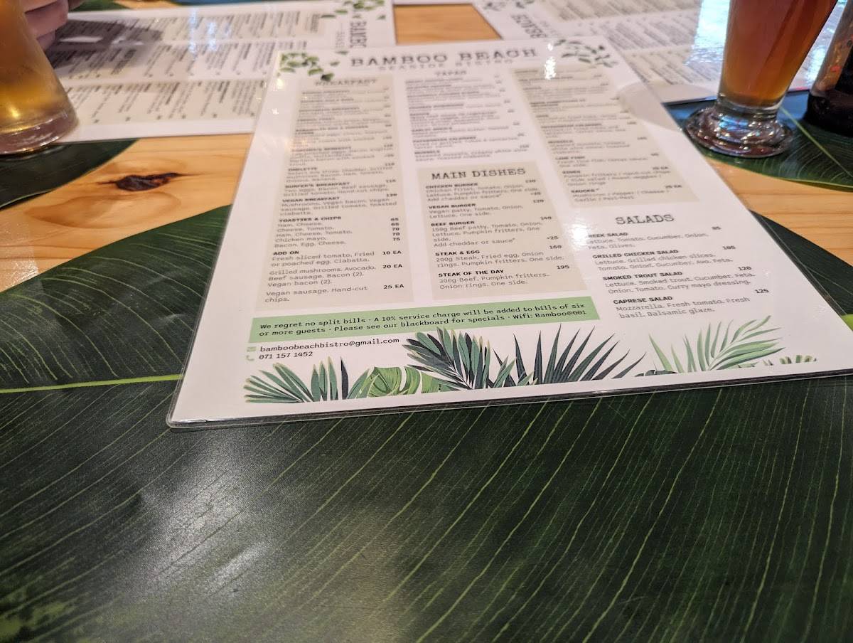 Menu at Bamboo Beach Restaurant, Sandbaai