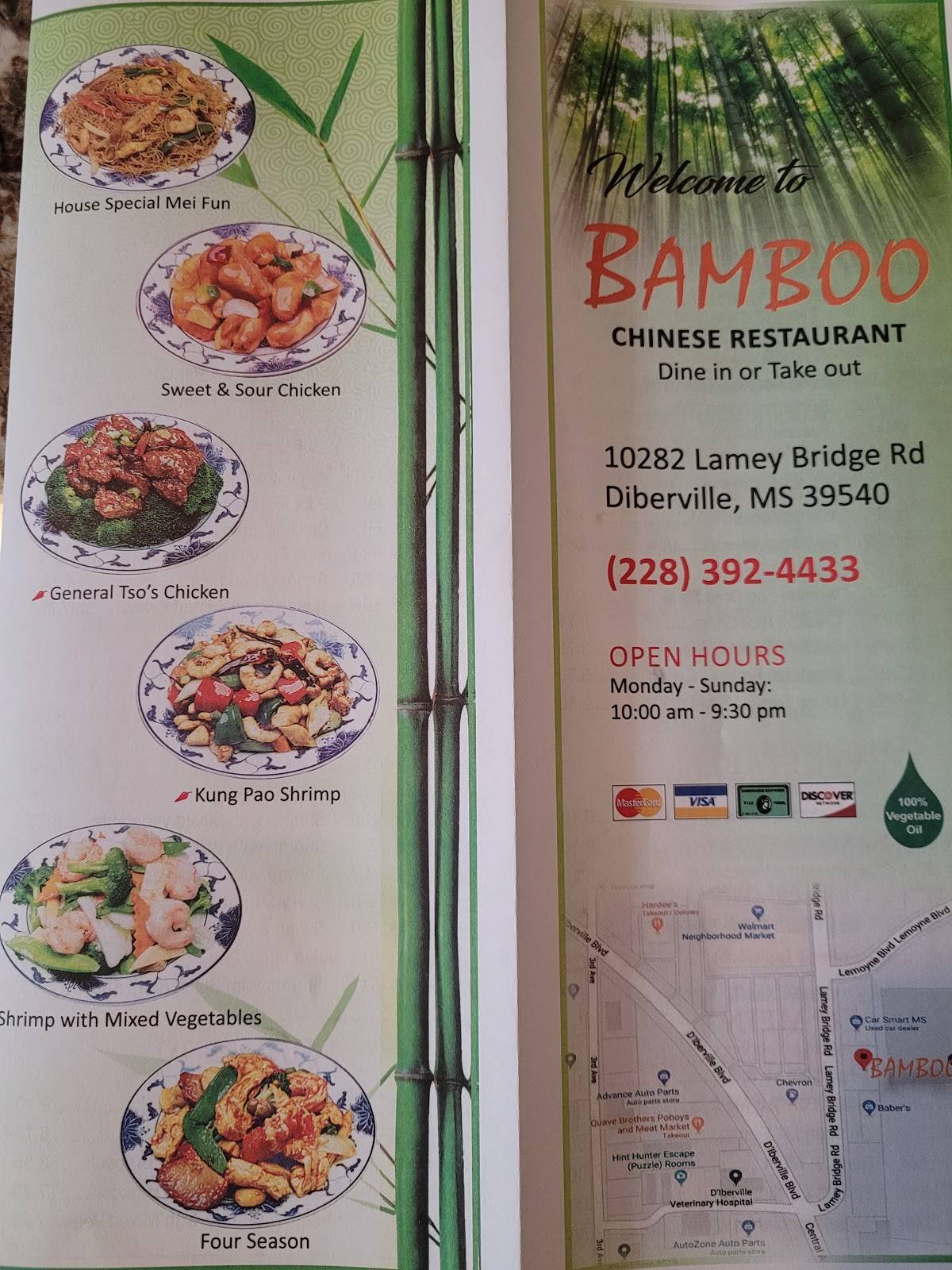 Menu at Bamboo Restaurant, D'Iberville