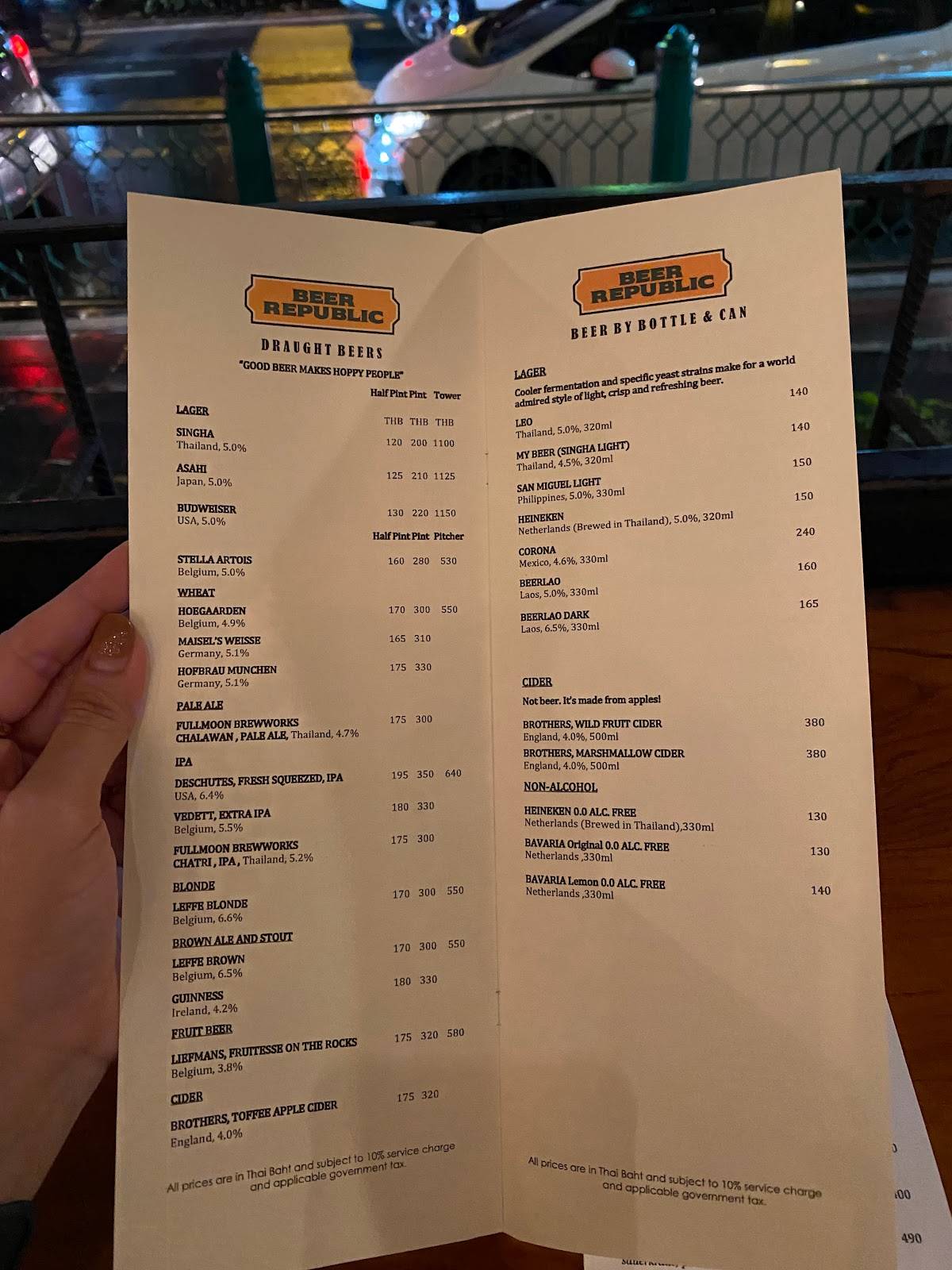 Menu at Beer Republic, Bangkok, 971 Phloen Chit Rd