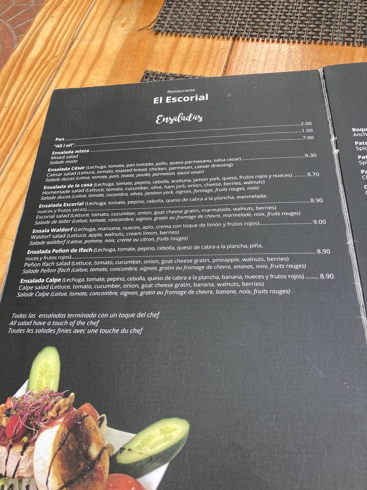 Menu at Bar Restaurant L'ESCORIAL, Calp
