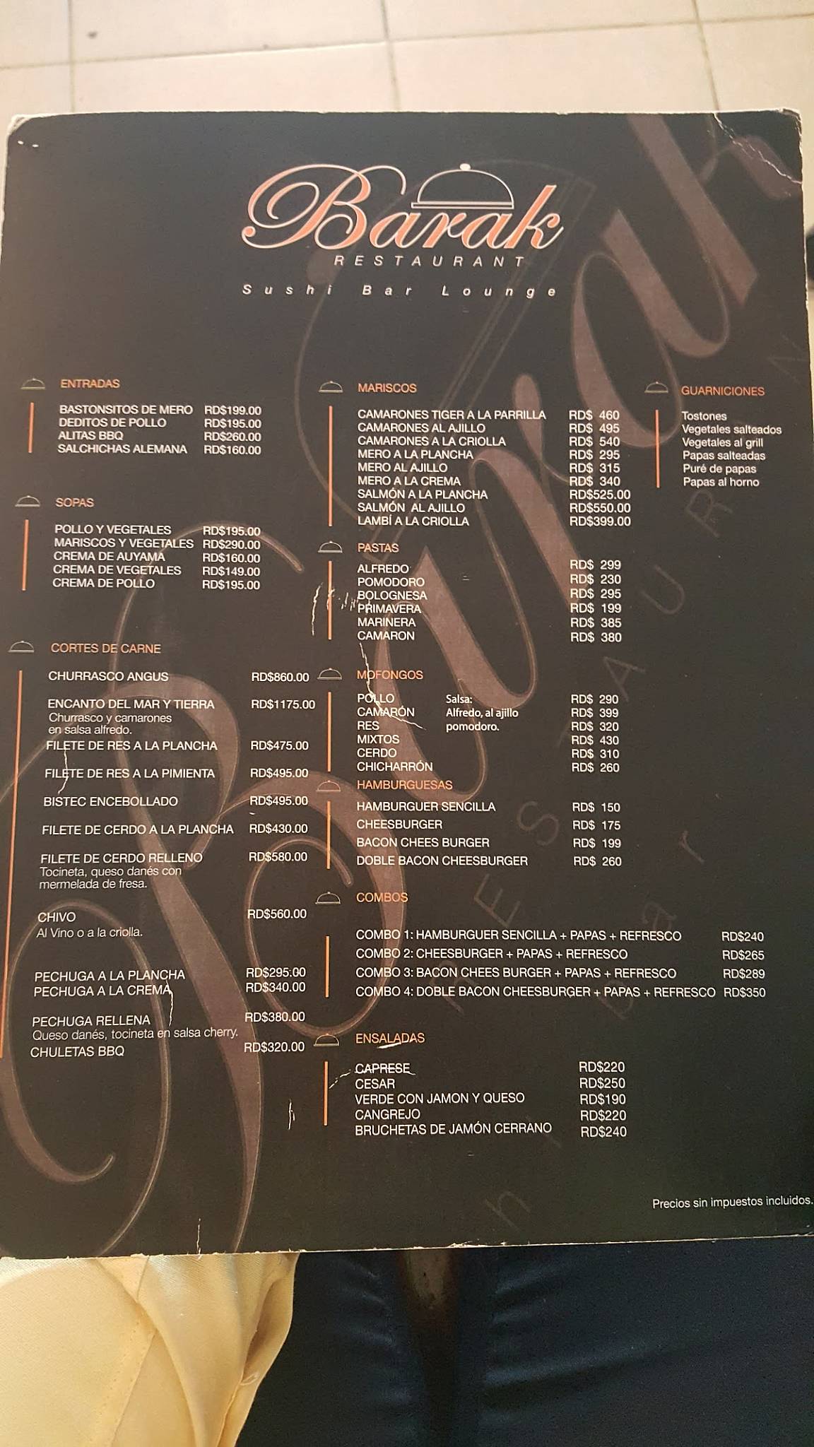 Menu at Barak Restaurant Grill Sushi Bar, Jarabacoa