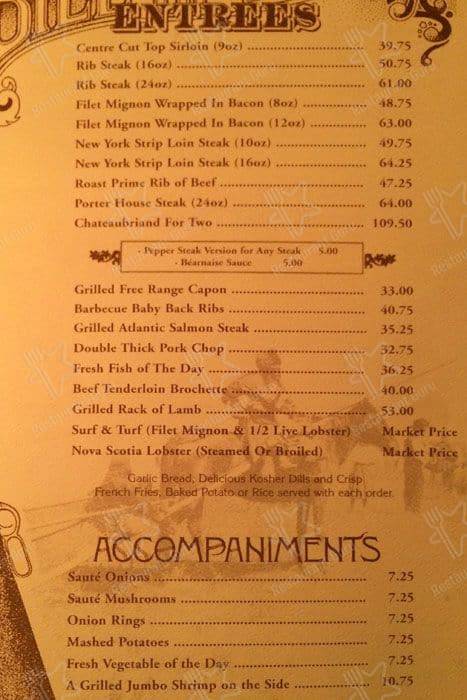 Menu at Barberian's Steak House, Toronto, 7 Elm St