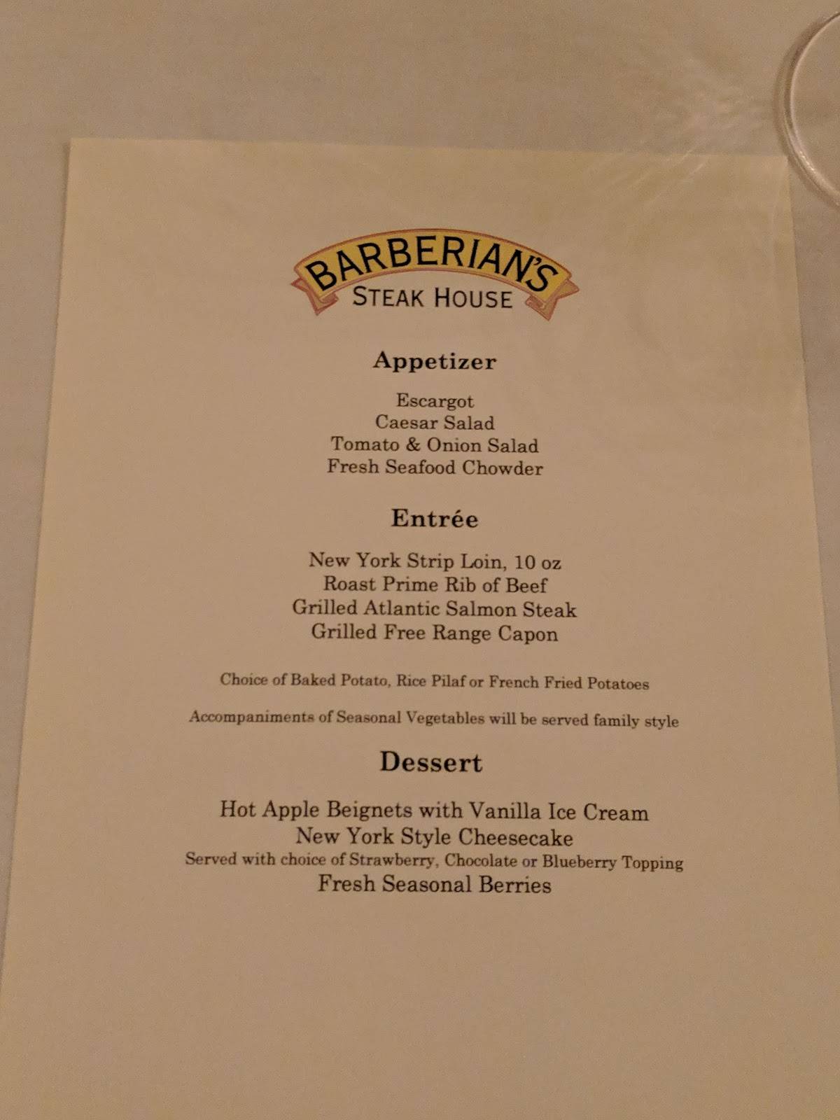 Menu at Barberian's Steak House, Toronto, 7 Elm St