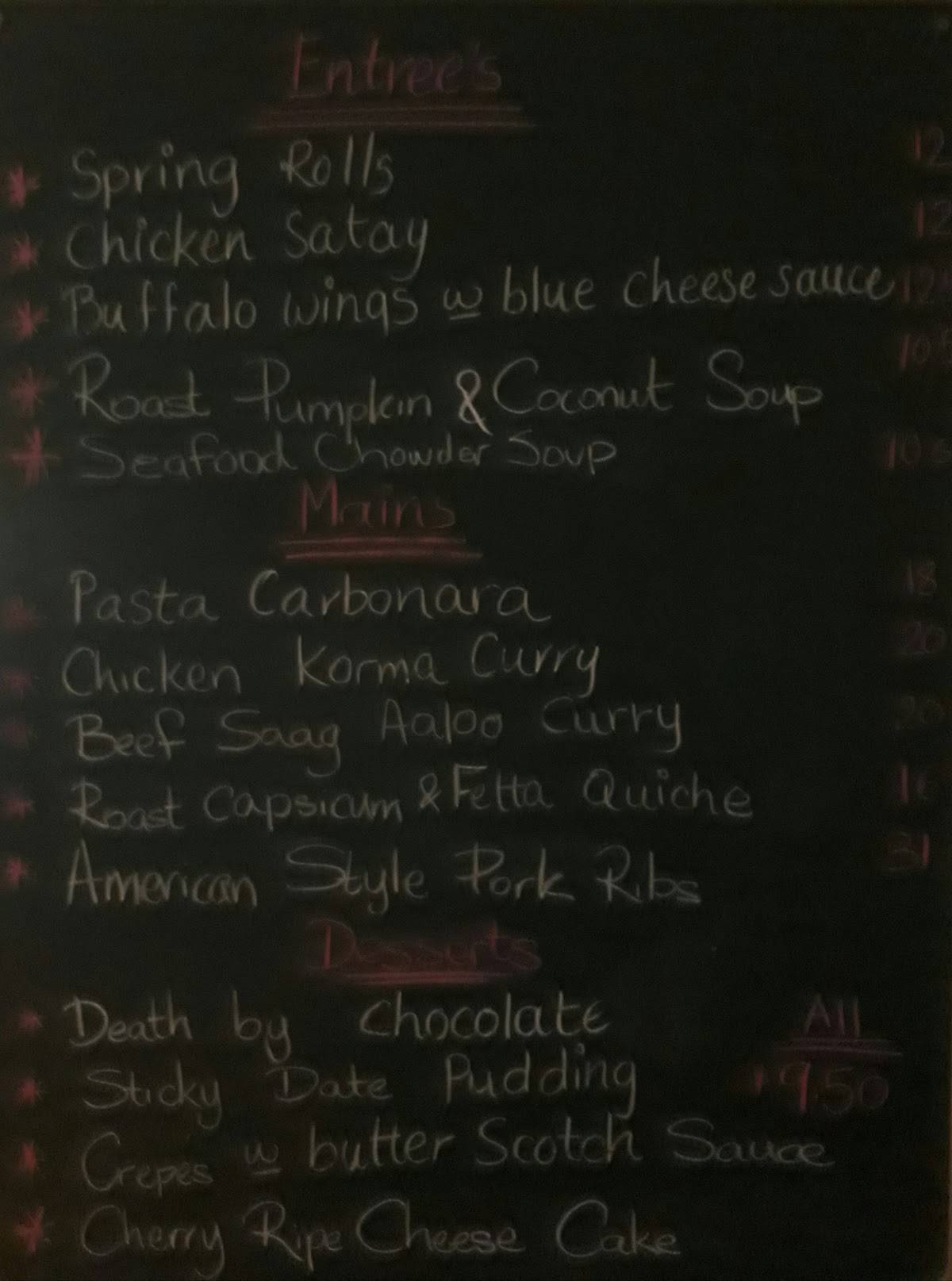 Menu at Barron Valley Hotel, Atherton