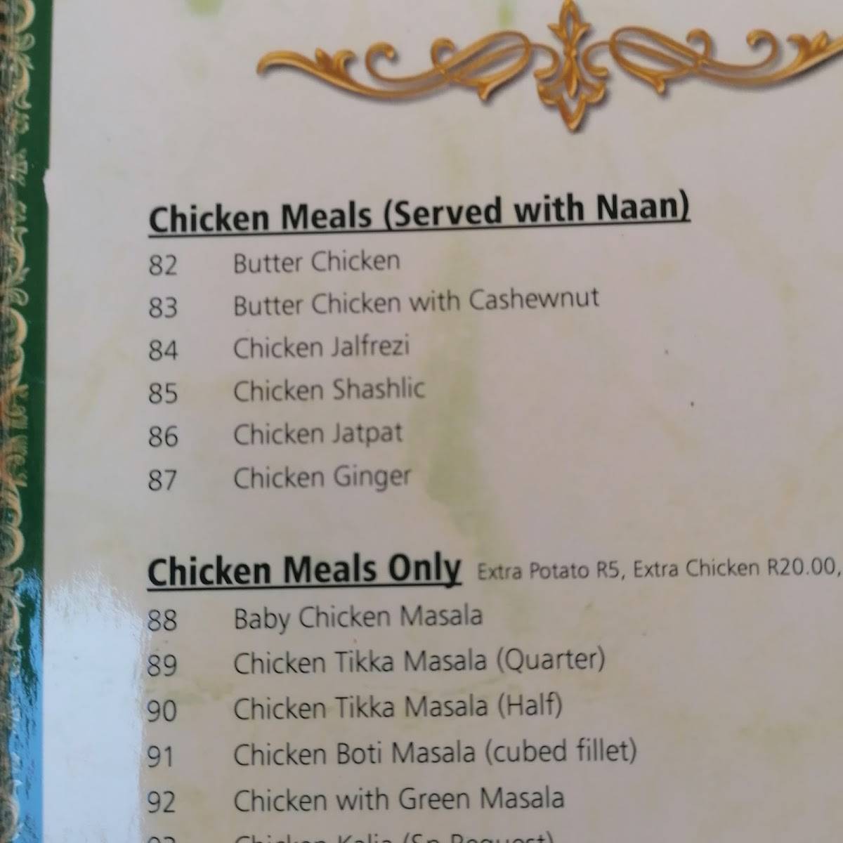 Menu at Bay Leaf Laudium restaurant, Centurion