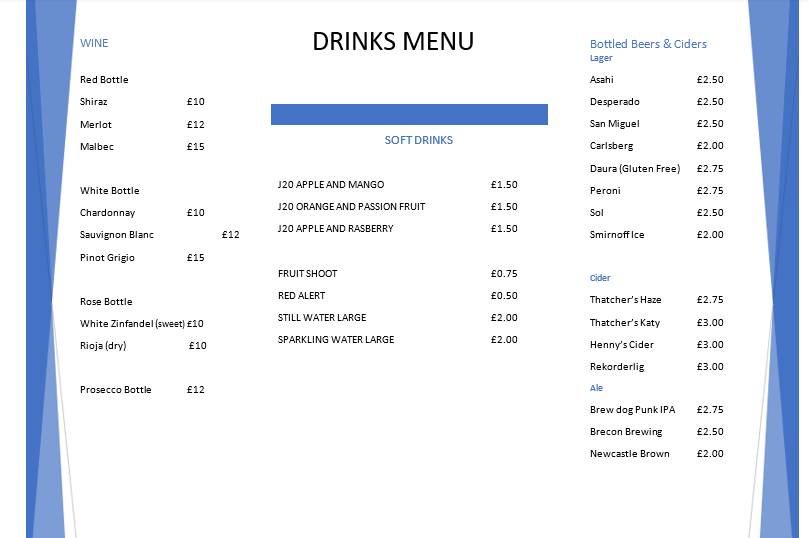 Menu at Bay View pub & bar, Swansea