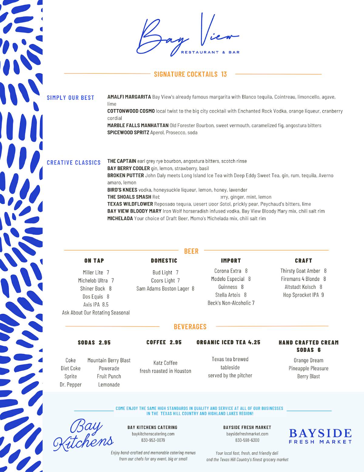 Menu at Bay View Restaurant & Bar, Cottonwood Shores