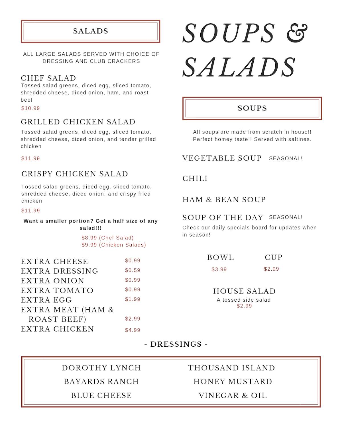 Menu at Bayard's Cafe, Salina