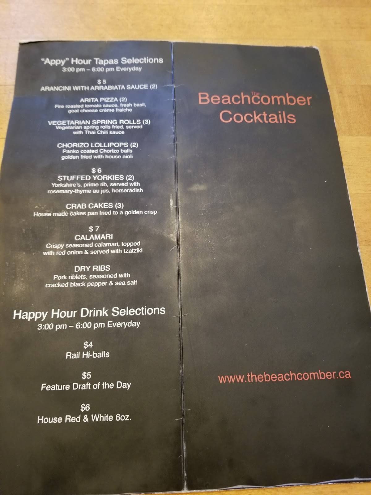 Menu at Beachcomber restaurant, Winnipeg