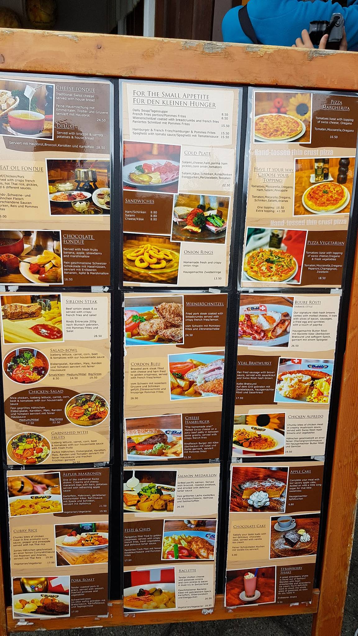 Menu at Bebbis, Interlaken