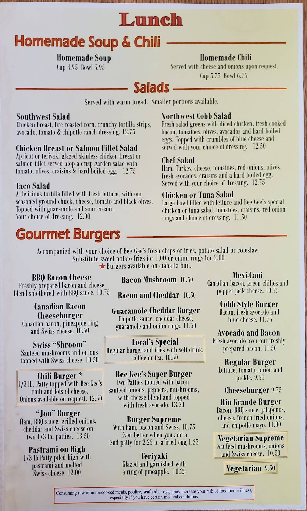 Menu at BeeGees Diner restaurant, Rogue River