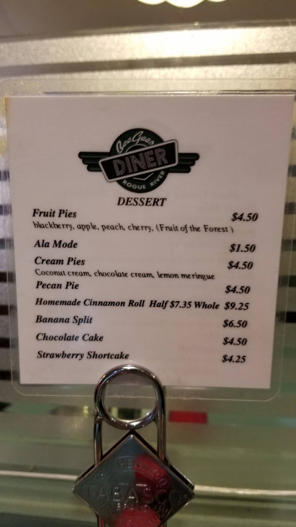 Menu at BeeGees Diner restaurant, Rogue River