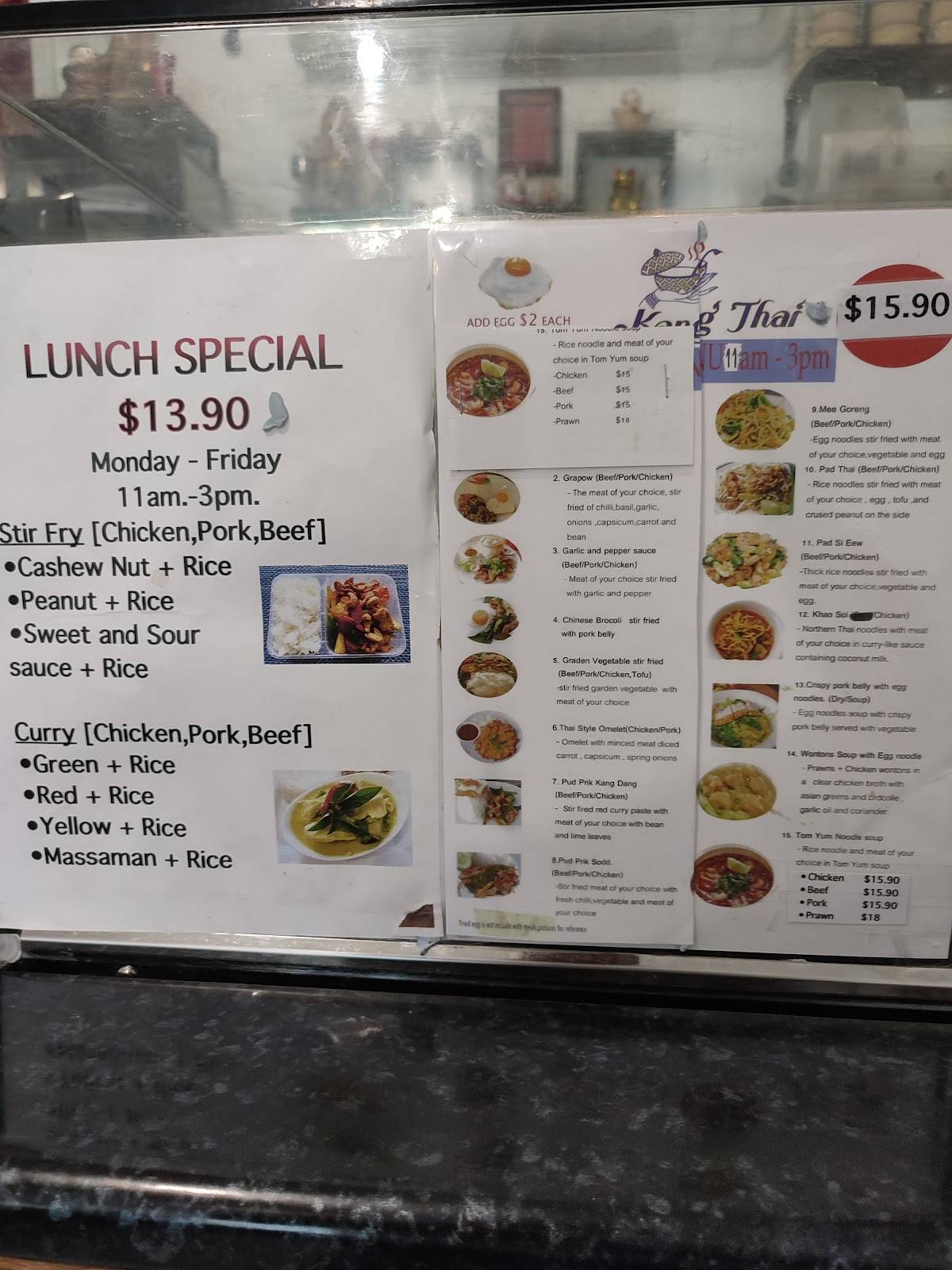Menu at Kang Thai restaurant, Bendigo, 25-27 Williamson St