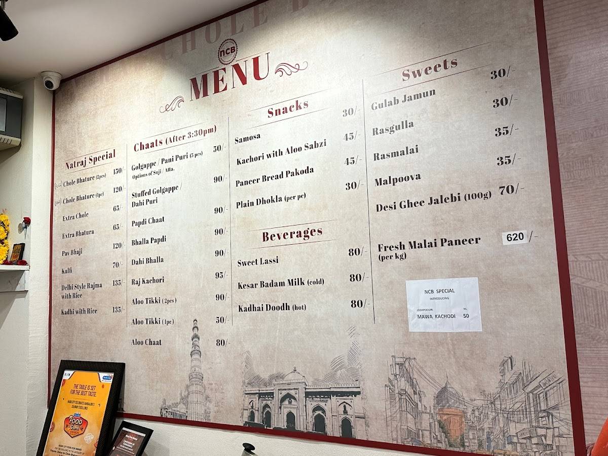 Menu at Natraj Chole Bhature Paharganj Wale, Bengaluru