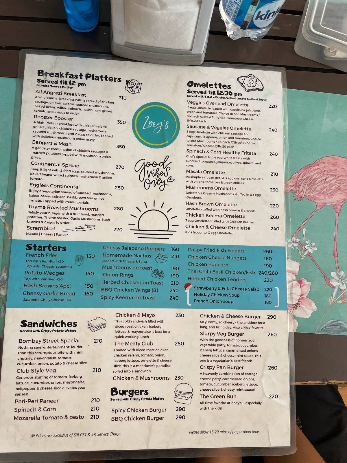 Menu at Zoey's: Good Vibes Only, Bengaluru, 114/1