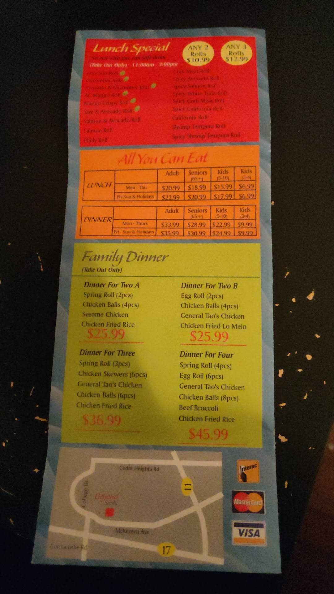 Menu at Beyond Sushi restaurant, North Bay