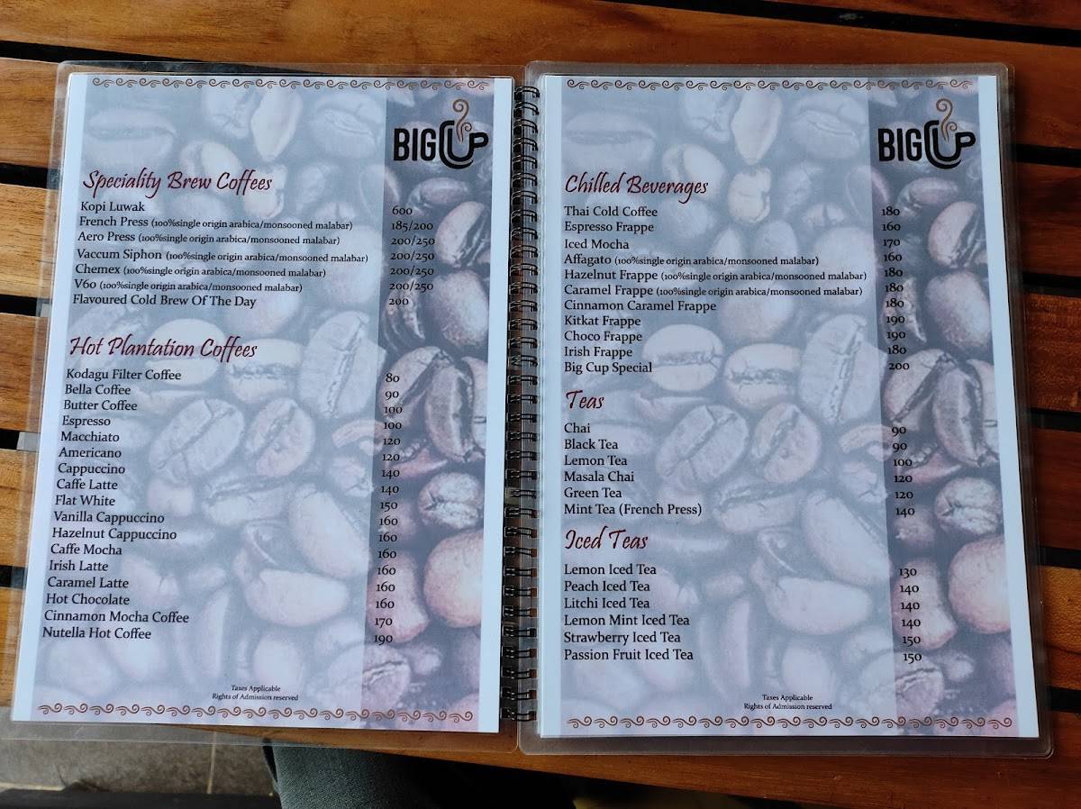 Menu at Big Cup Cafe, Ibnivalvadi Rural, Mysore - Madikeri Rd