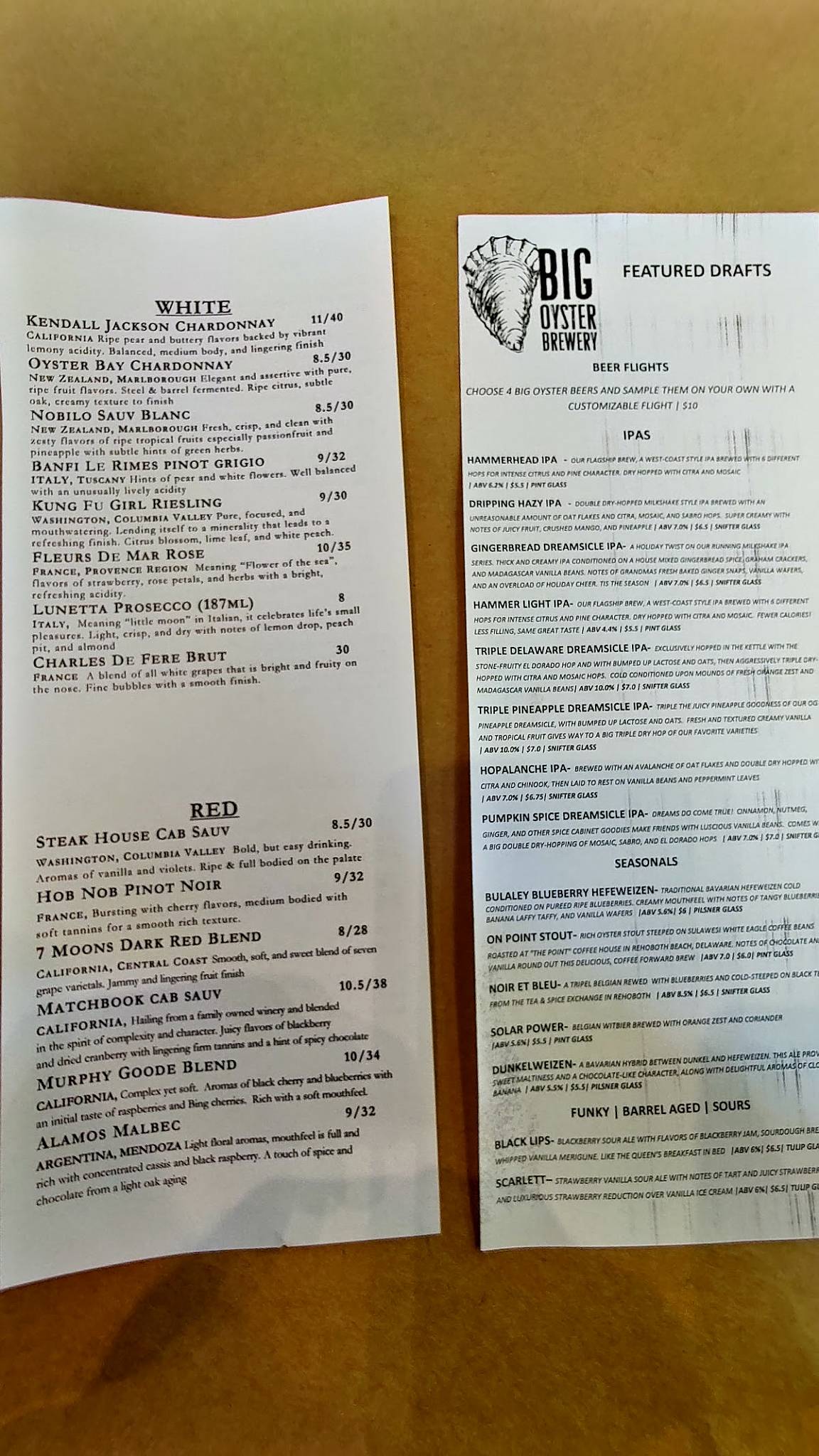 Menu at Big Oyster Brewery pub & bar, Lewes