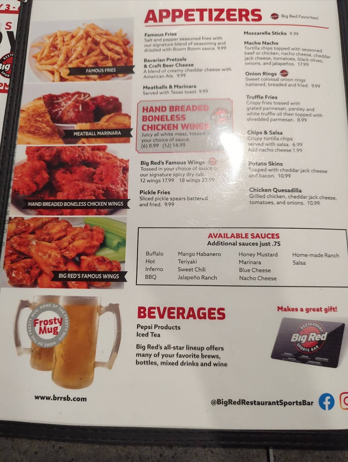 Menu at Big Red Restaurant & Sports Bar - Fremont, Fremont