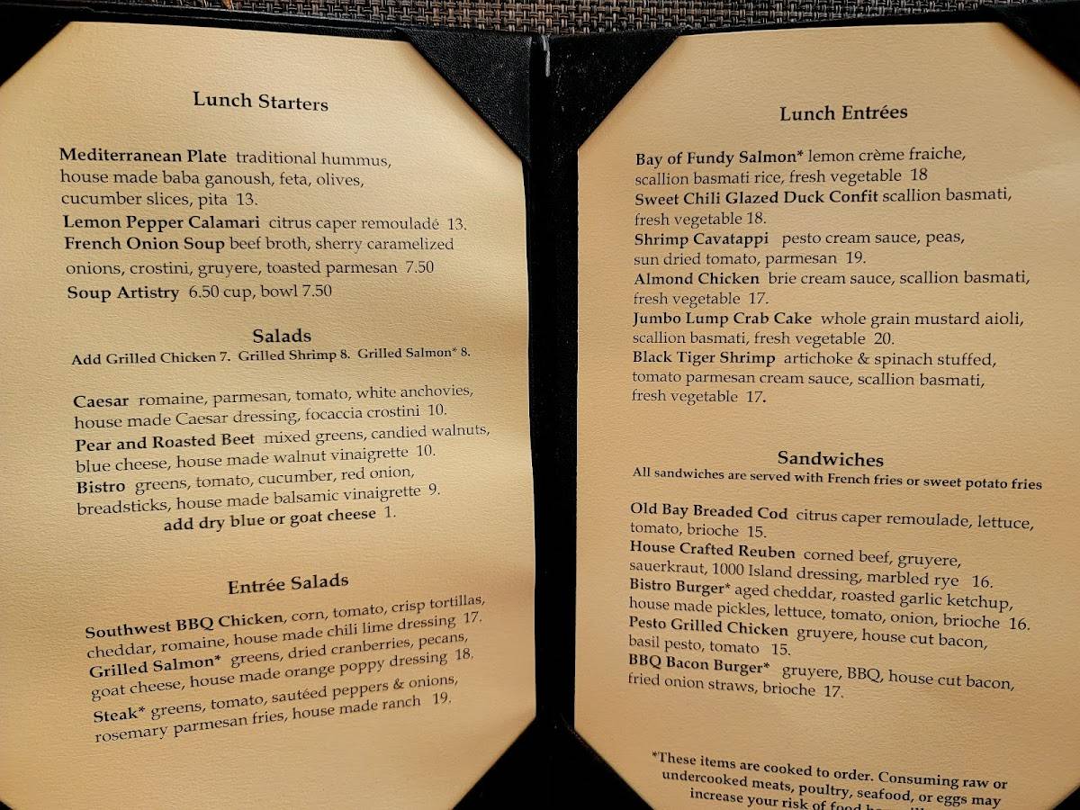 Menu at Bistro 19 restaurant, Mount Lebanon