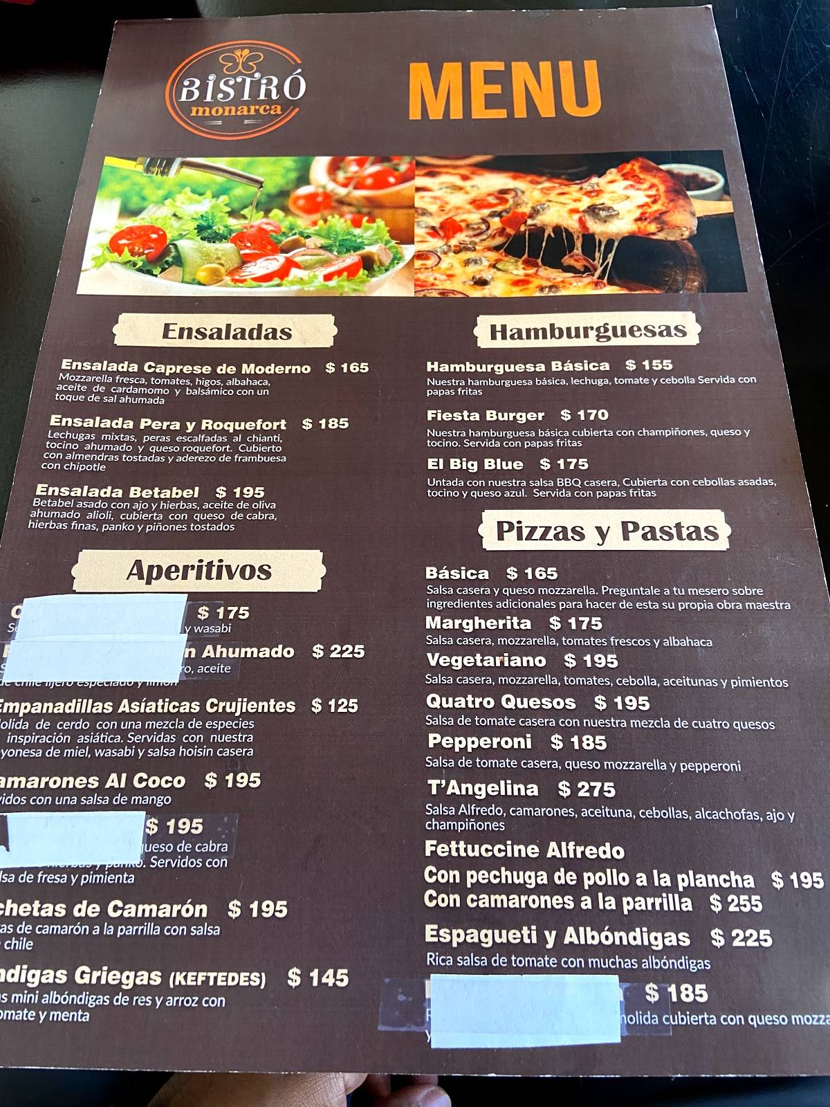 Carta del restaurante Bistro Monarca, Pátzcuaro