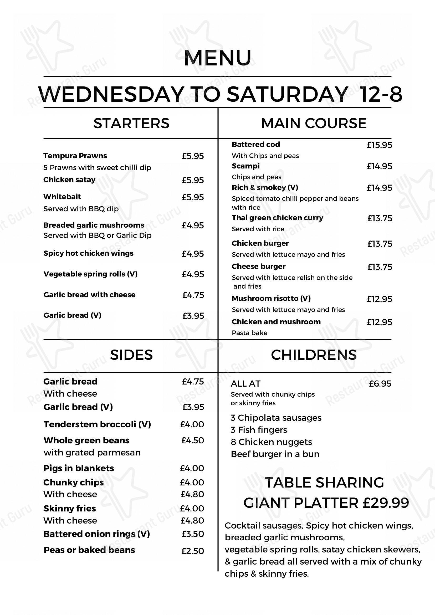 Menu at Roast House Carvery pub & bar, Ingatestone, Main Road