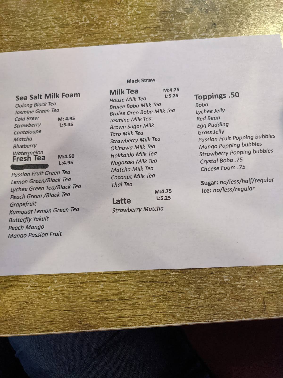 Menu at Black Straw Tea Bar & Kitchen, Spokane Valley