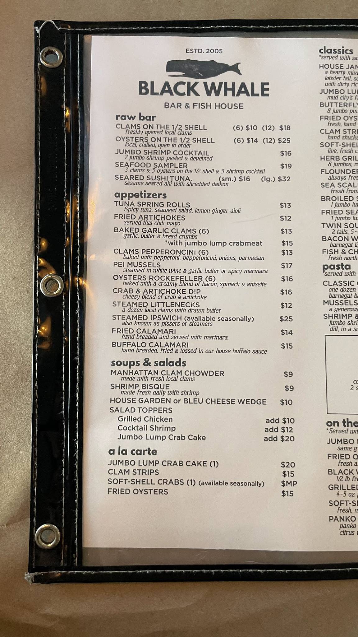 Menu at Black Whale Bar & Fish House, Beach Haven