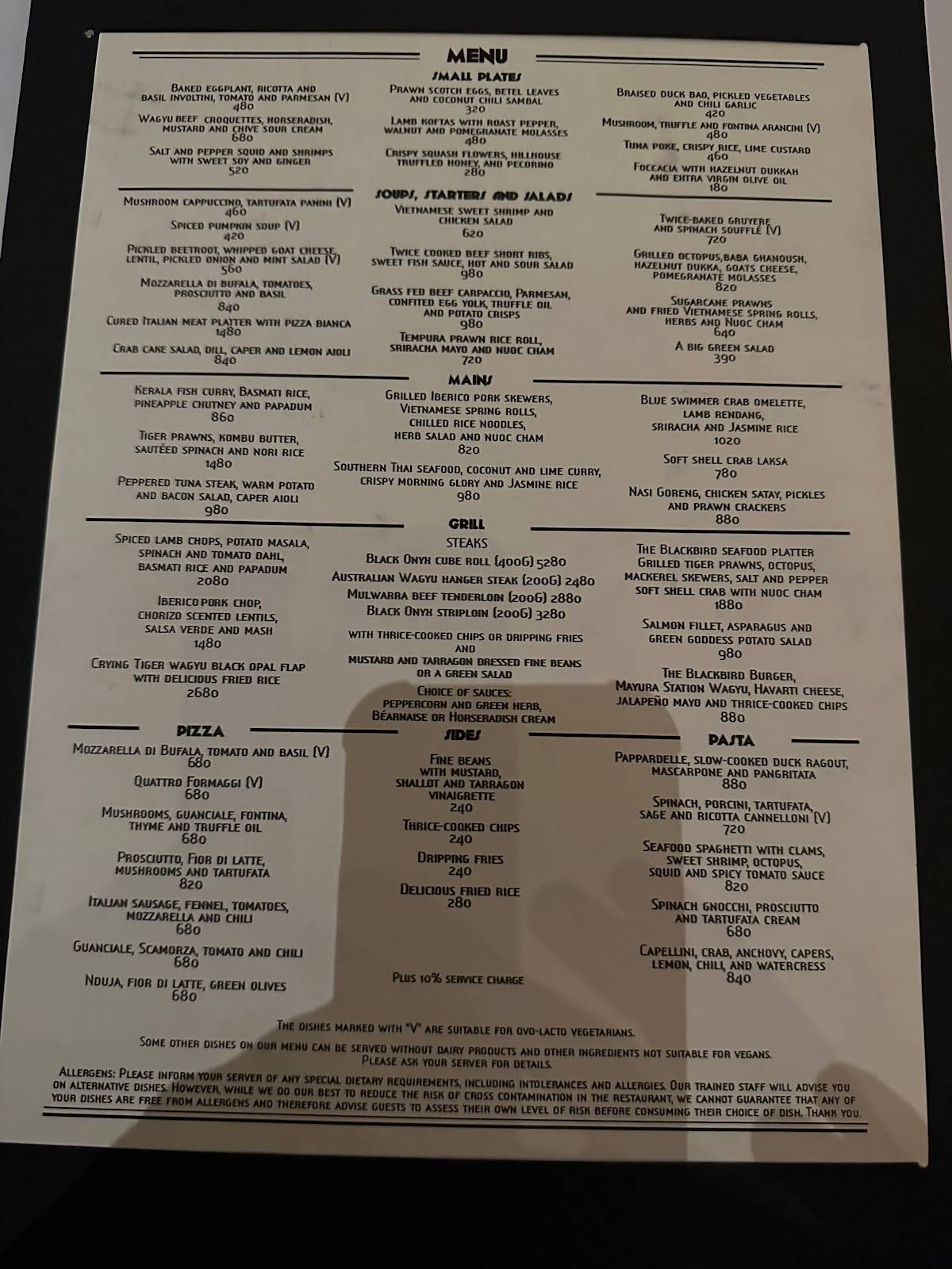Menu at Blackbird Makati restaurant, Makati, 1229 Makati Ave