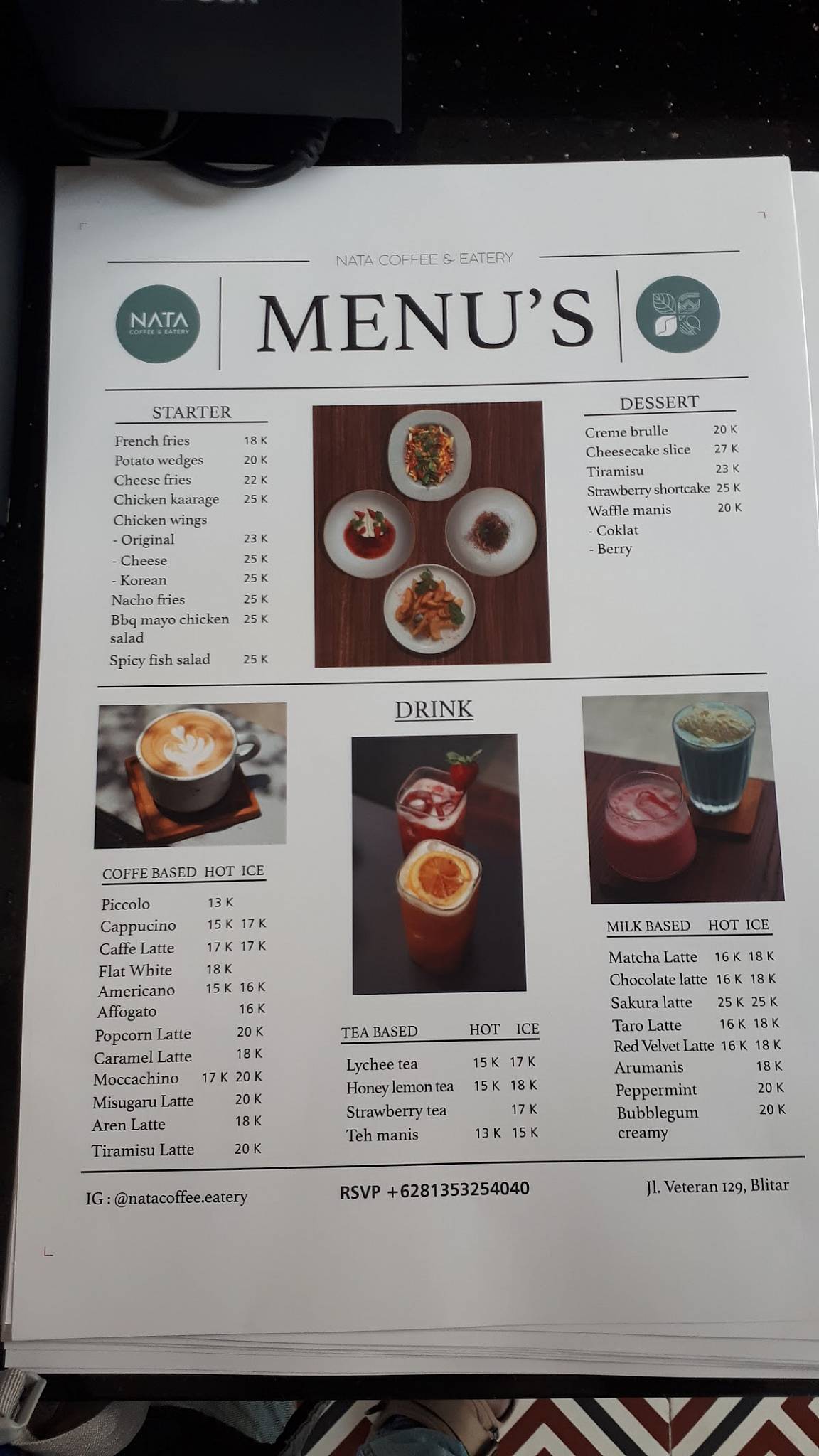 Menu at Nata Coffee and Eatery restaurant, Blitar