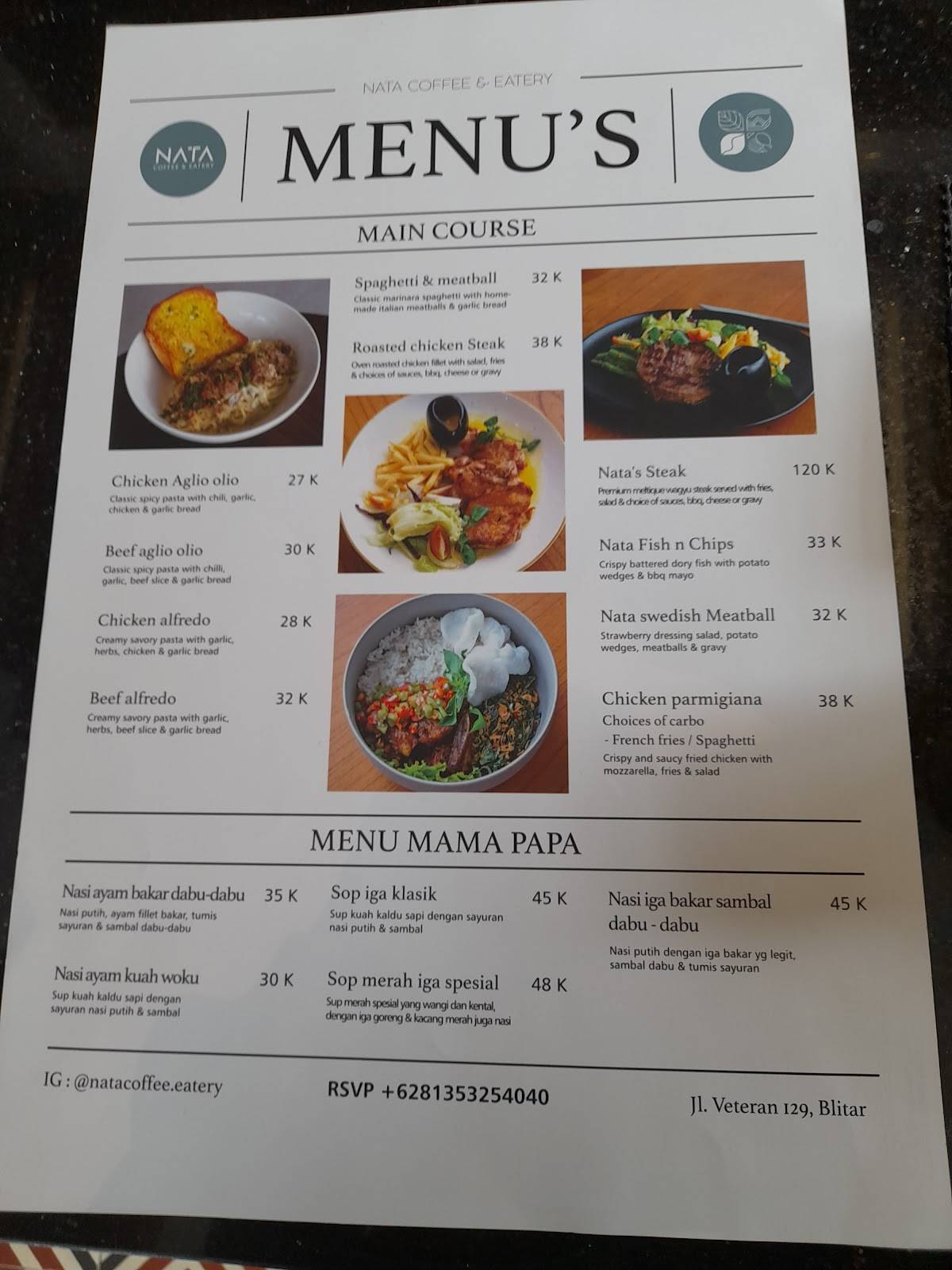 Menu at Nata Coffee and Eatery restaurant, Blitar