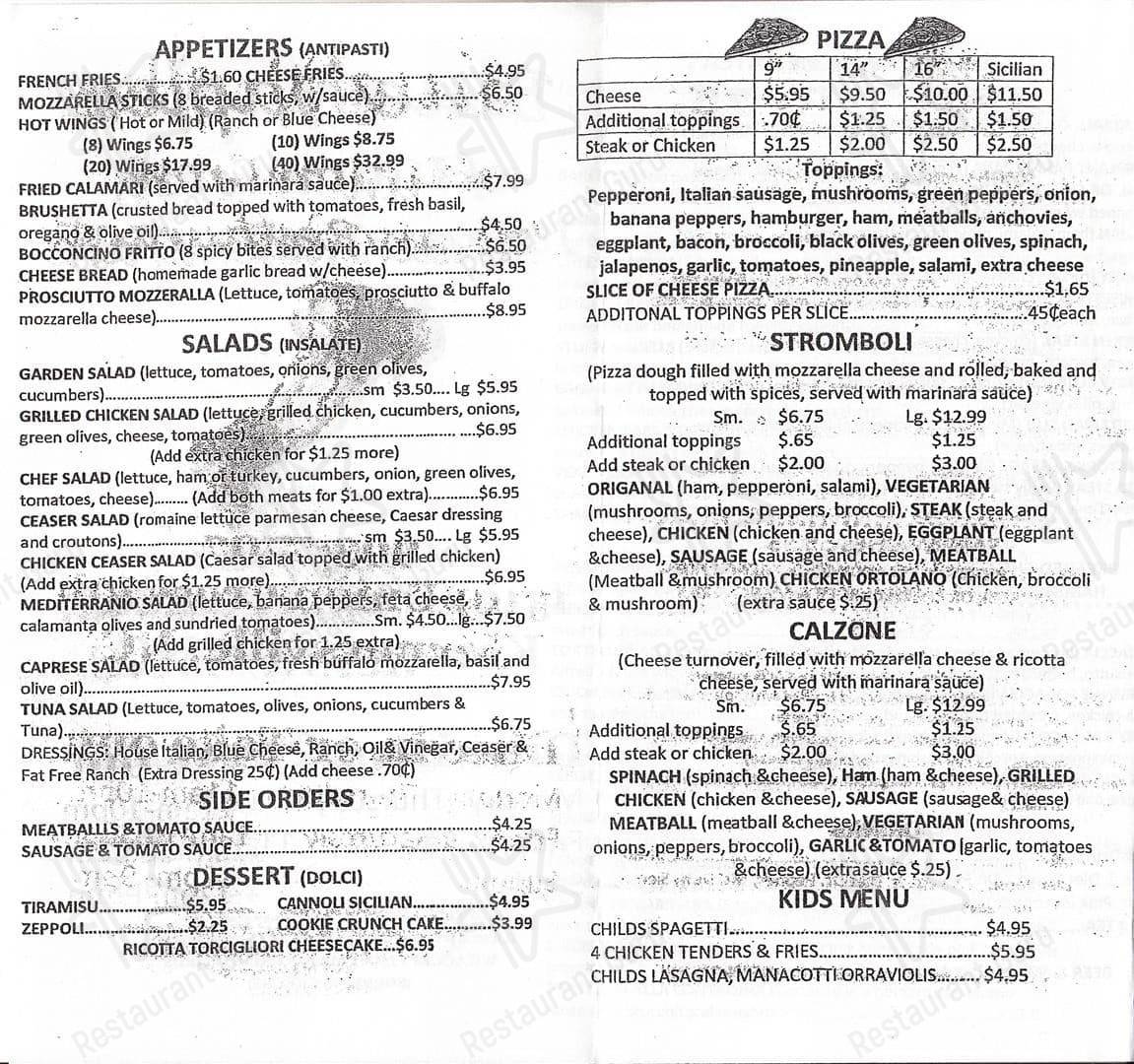 Menu at Blue Naples Pizzeria of Kernersville, Kernersville