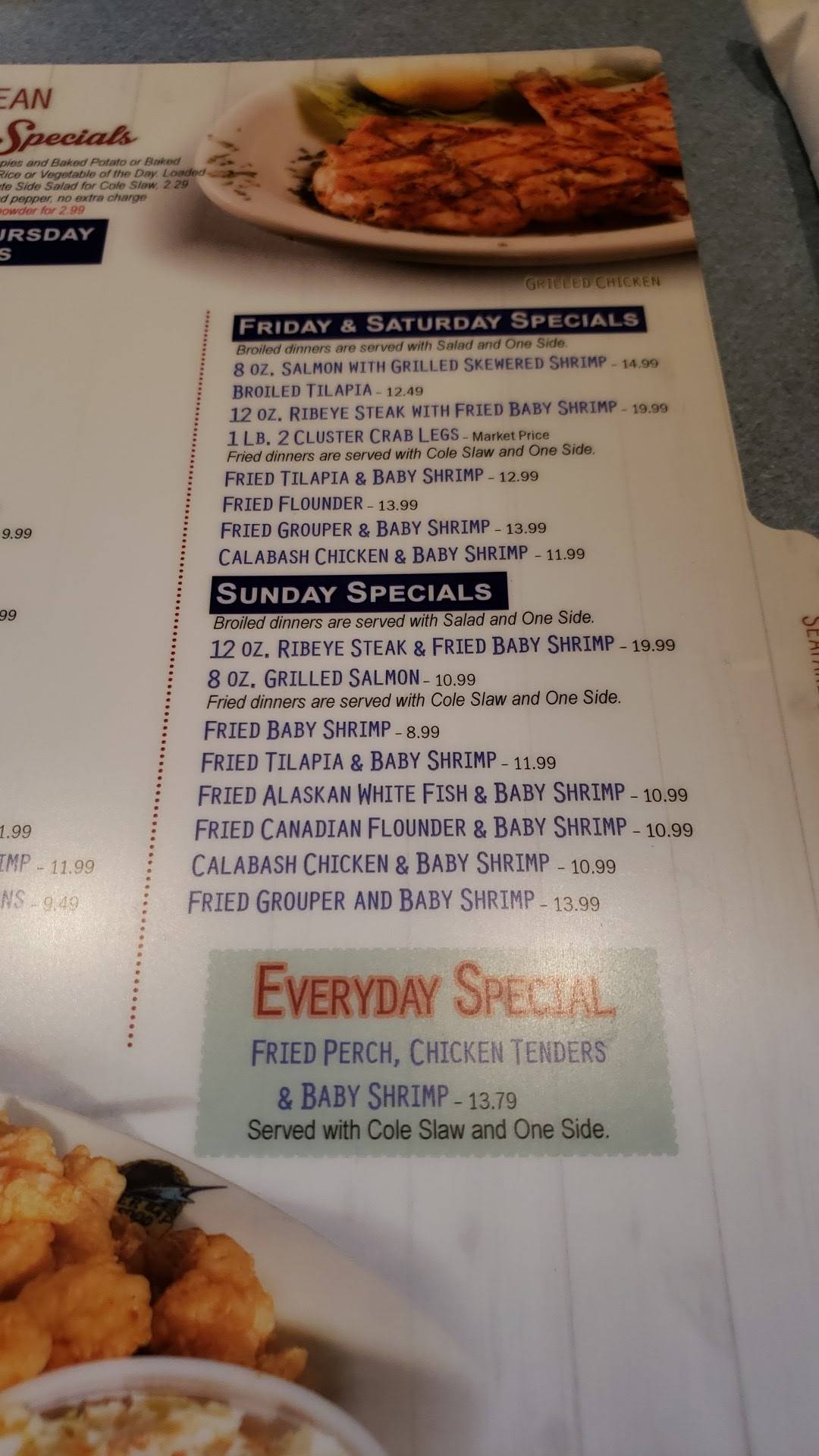 Menu at Blue Ocean Seafood Restaurant, Clinton