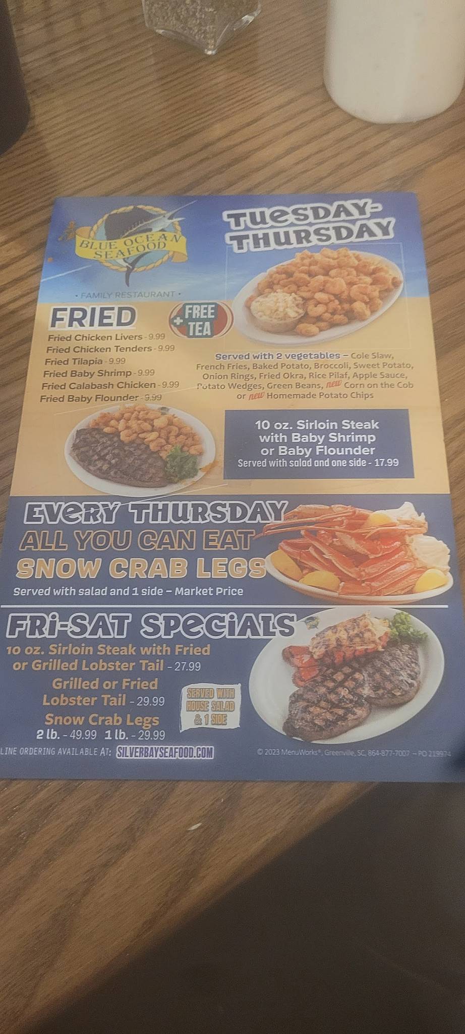 Menu at Blue Ocean Seafood Restaurant, Clinton