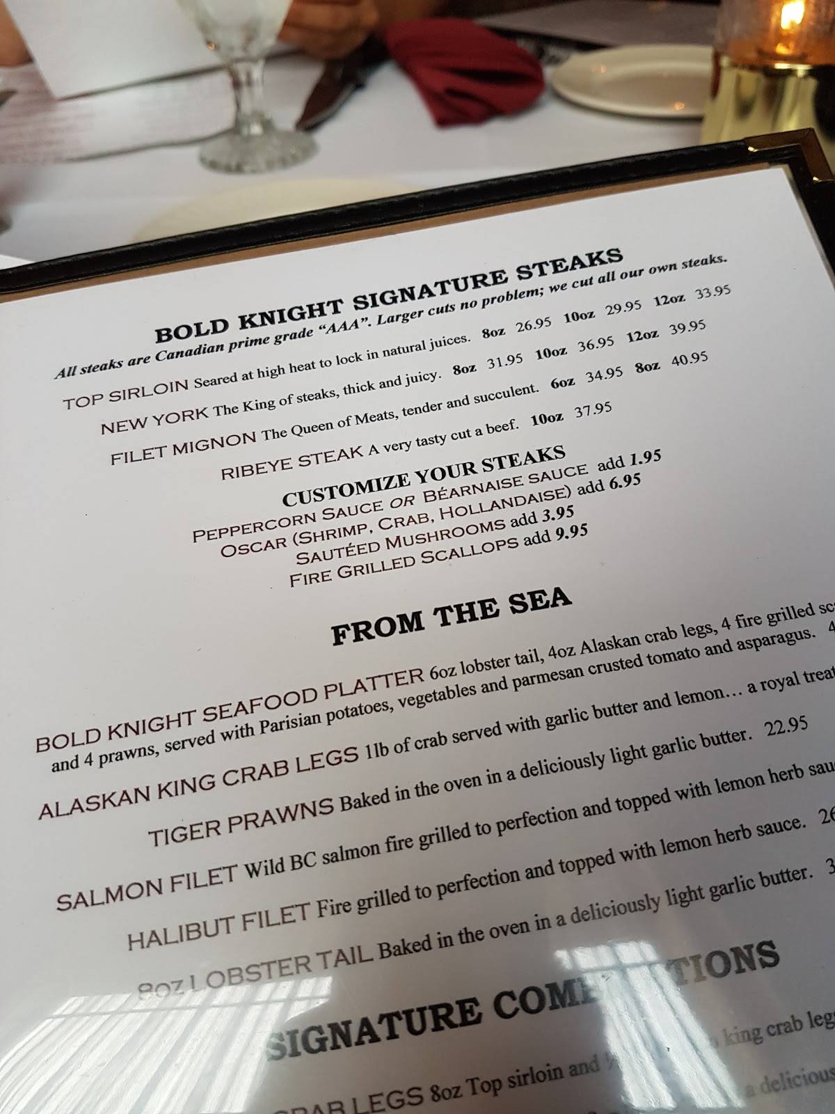 Menu at Bold Knight Restaurant, Nanaimo