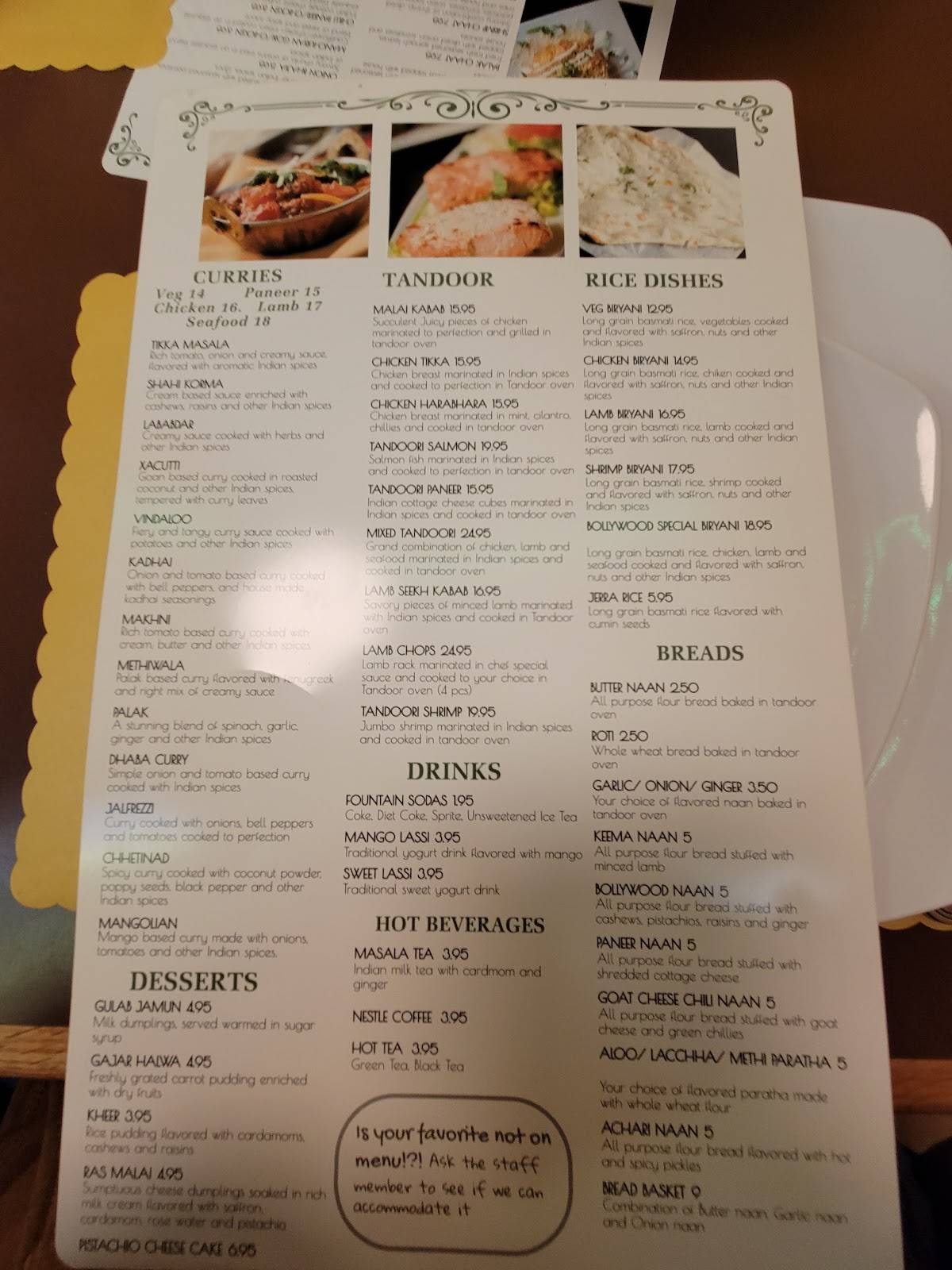 Menu at Bollywood Indian Fusion restaurant, Hummelstown
