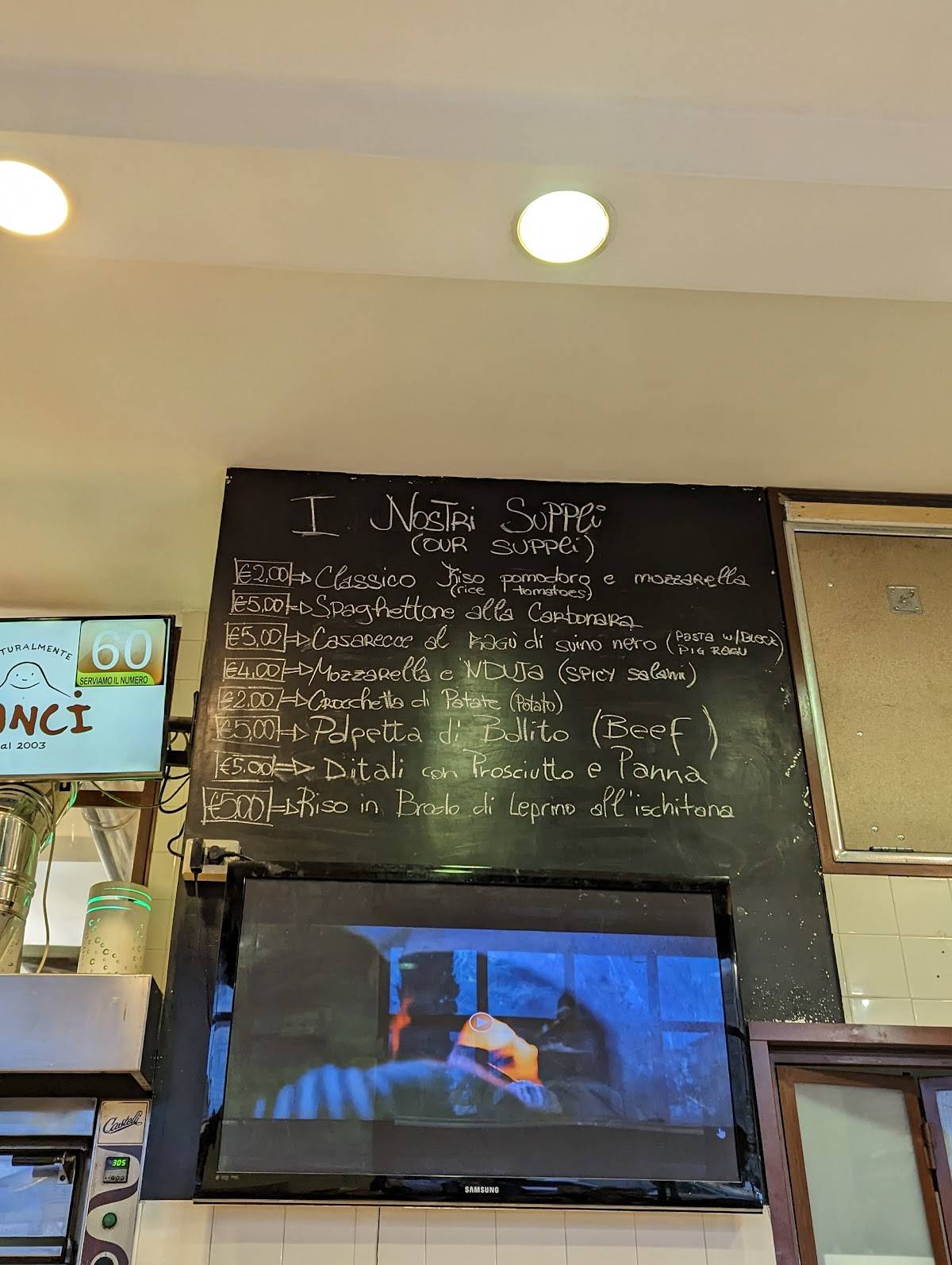 Menu at Bonci Pizzarium pizzeria, Rome
