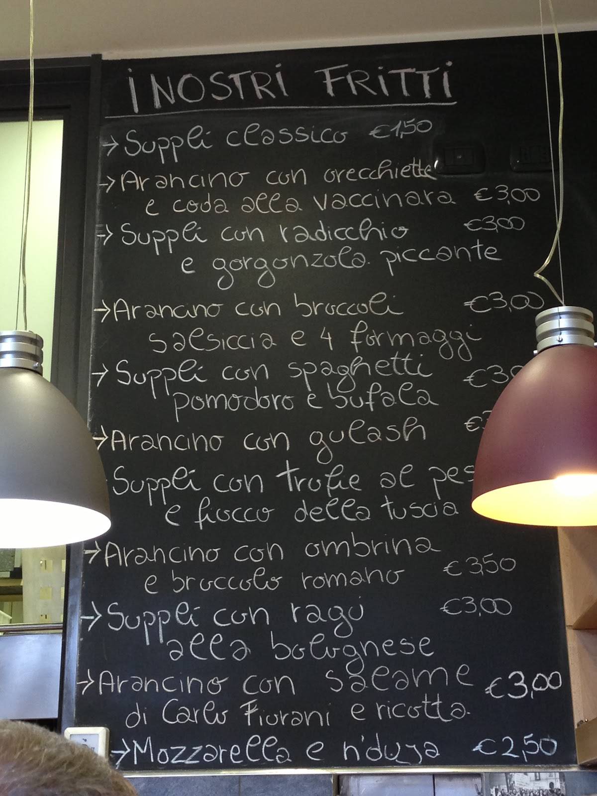 Menu at Bonci Pizzarium pizzeria, Rome