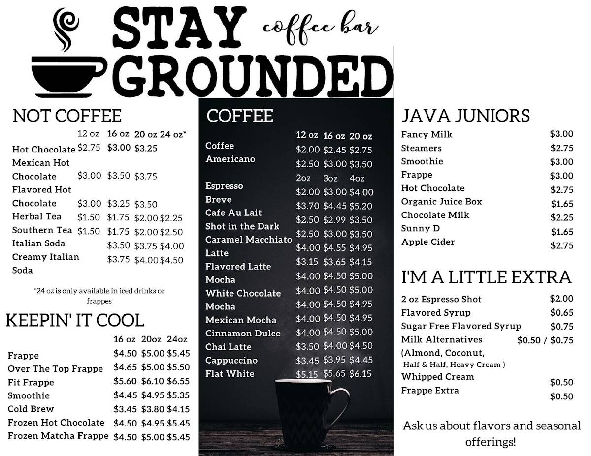 Menu at Stay Grounded Coffee Cafe, Bonham