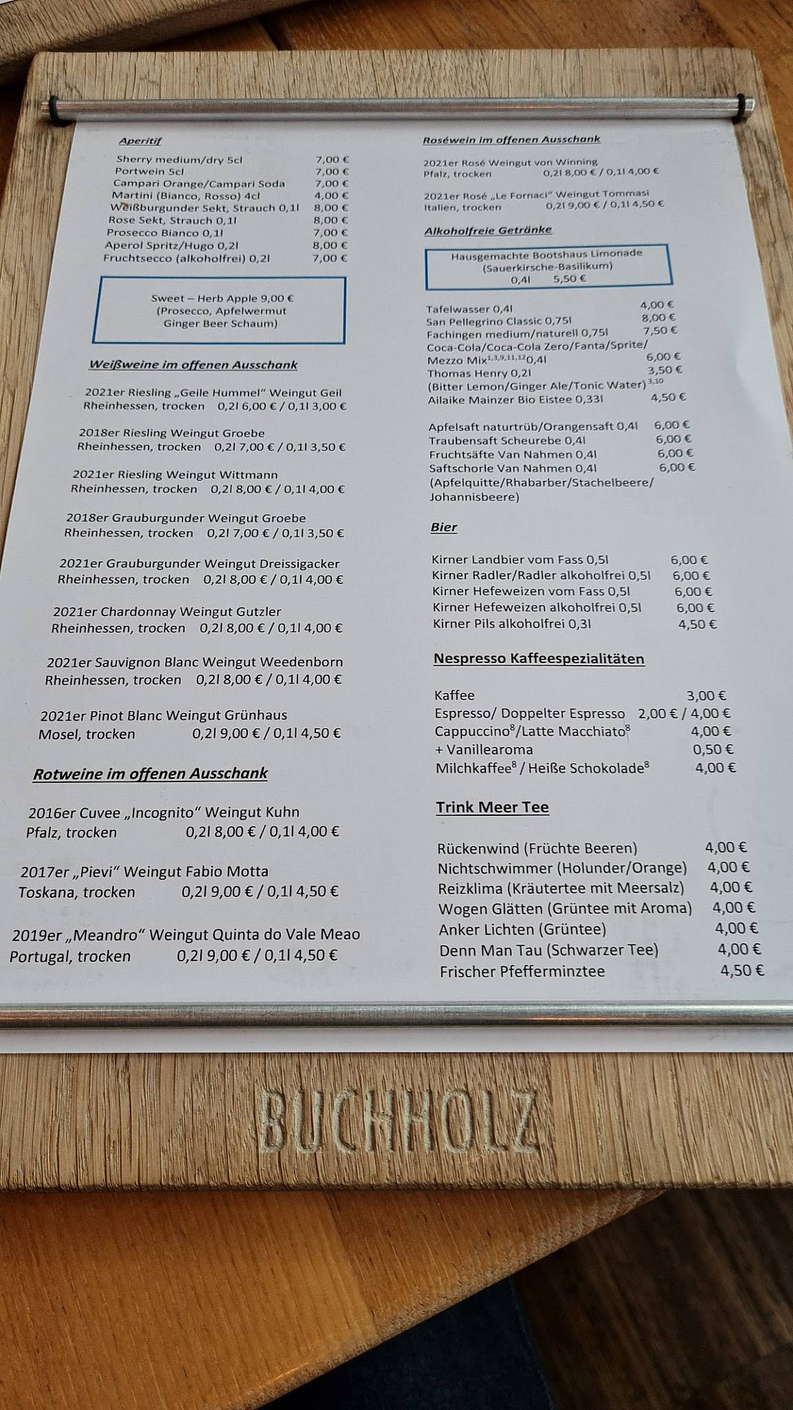 Speisekarte von Bootshaus Mainz restaurant, Mainz