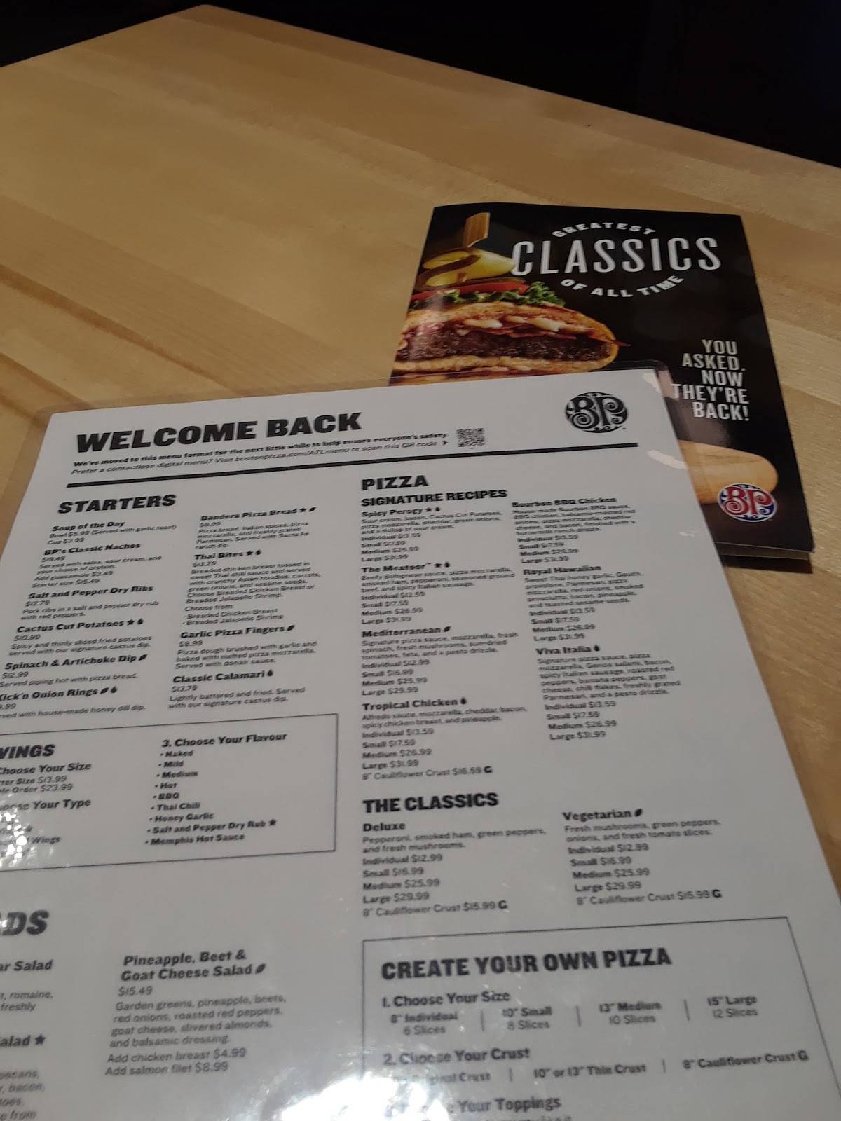 Menu at Boston Pizza pizzeria, Corner Brook