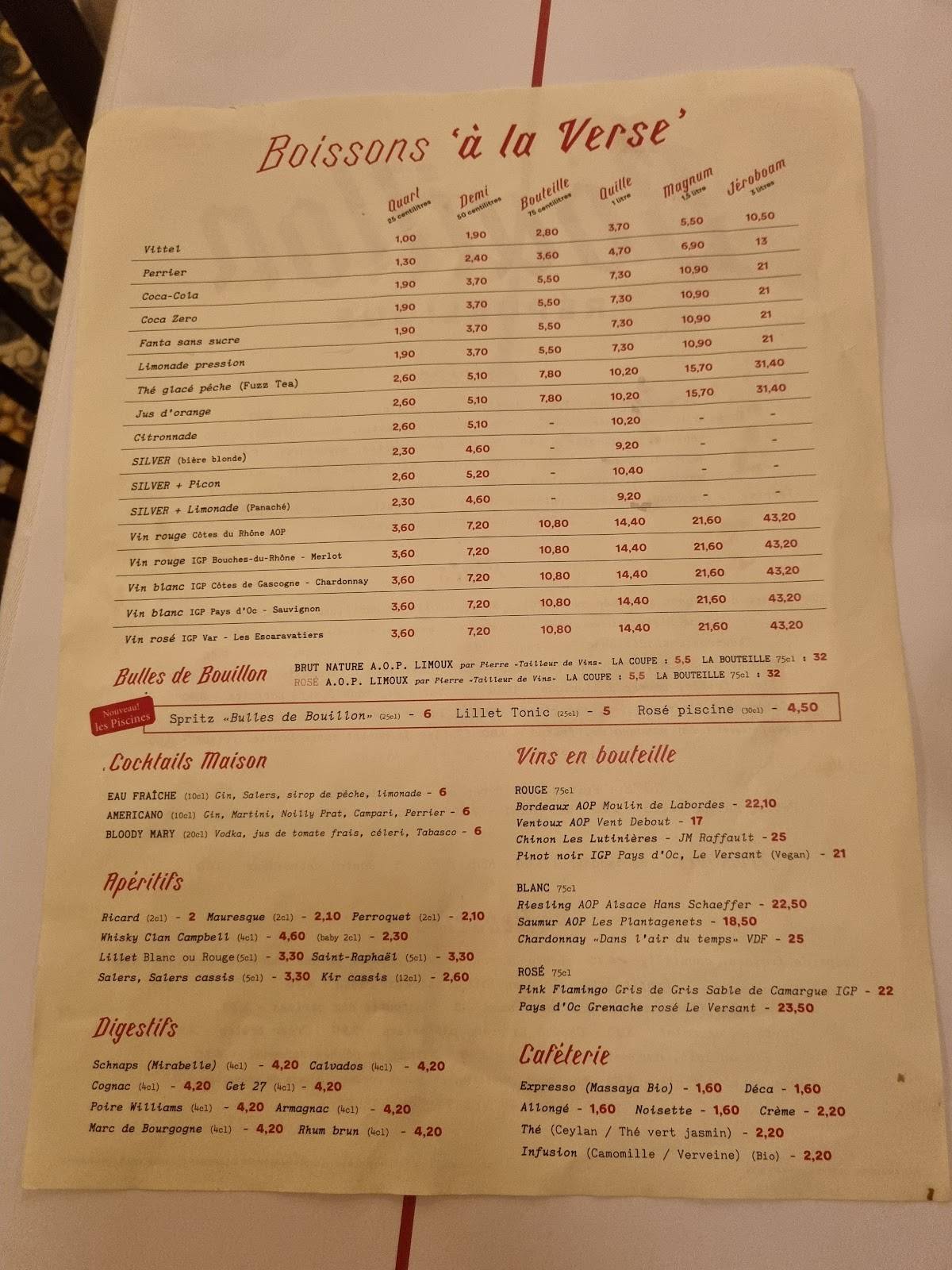 Menu au Bouillon République, Paris