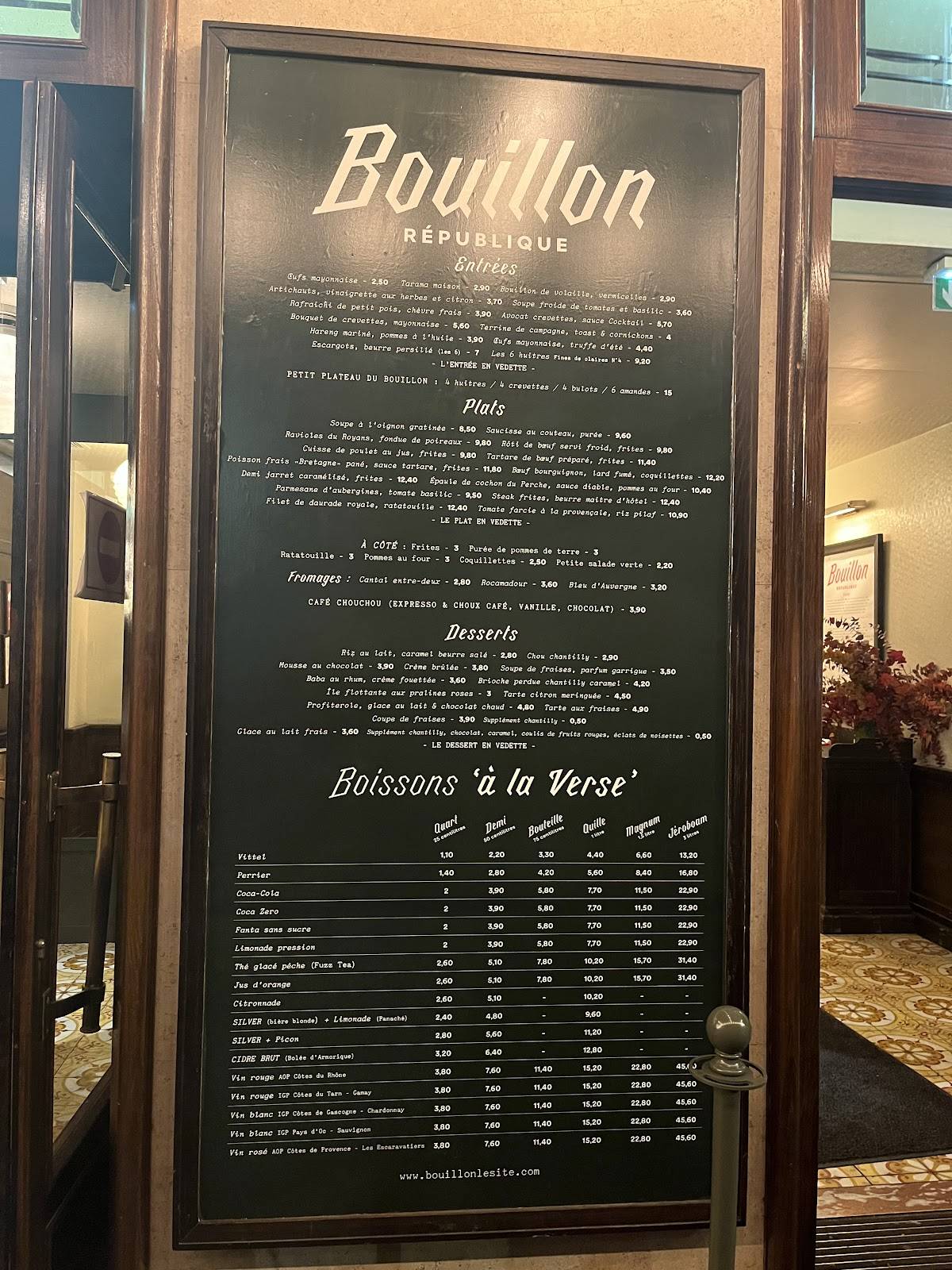 Menu au Bouillon République, Paris