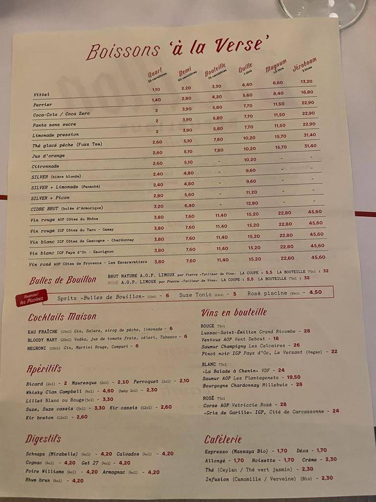 Menu au Bouillon République, Paris