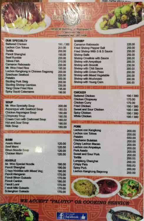 Menu at Boy Ching Woo Restaurant, Caloocan, BCW Building