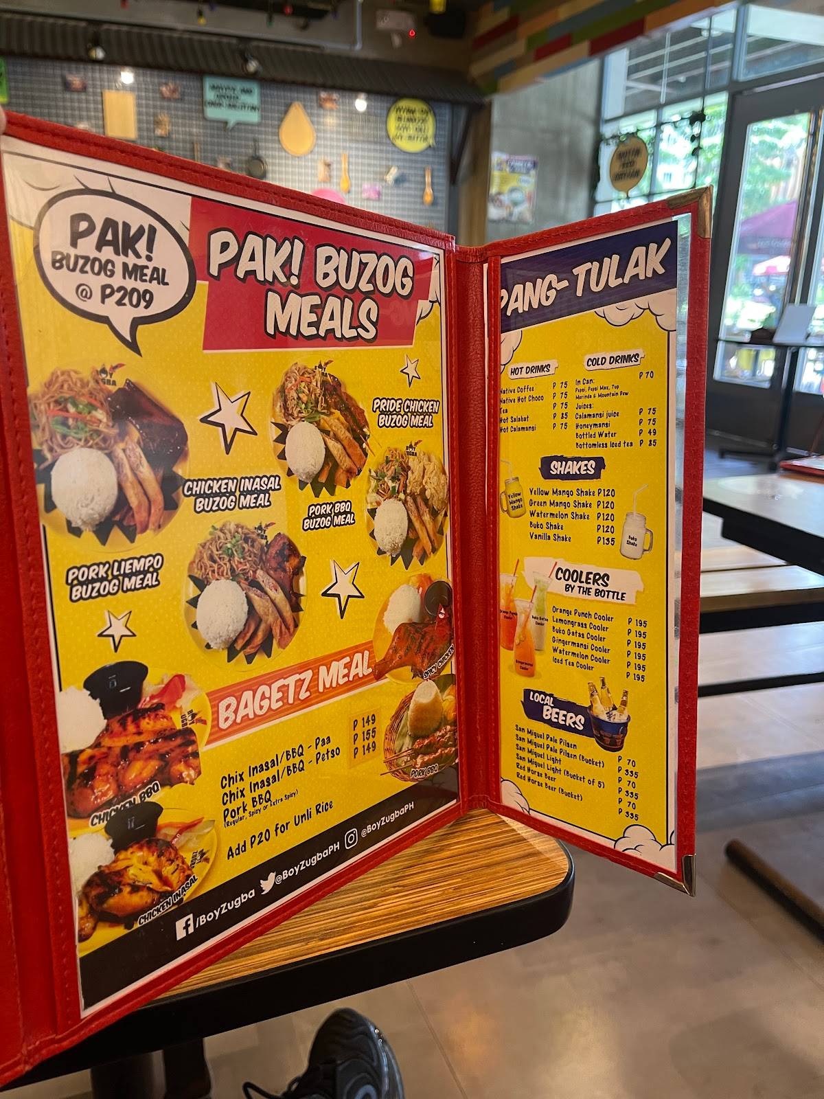 Menu at Boy Zugba restaurant, Cebu City, Central Bloc
