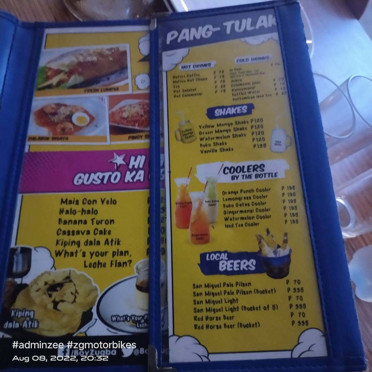 Menu at Boy Zugba restaurant, Cebu City, Central Bloc