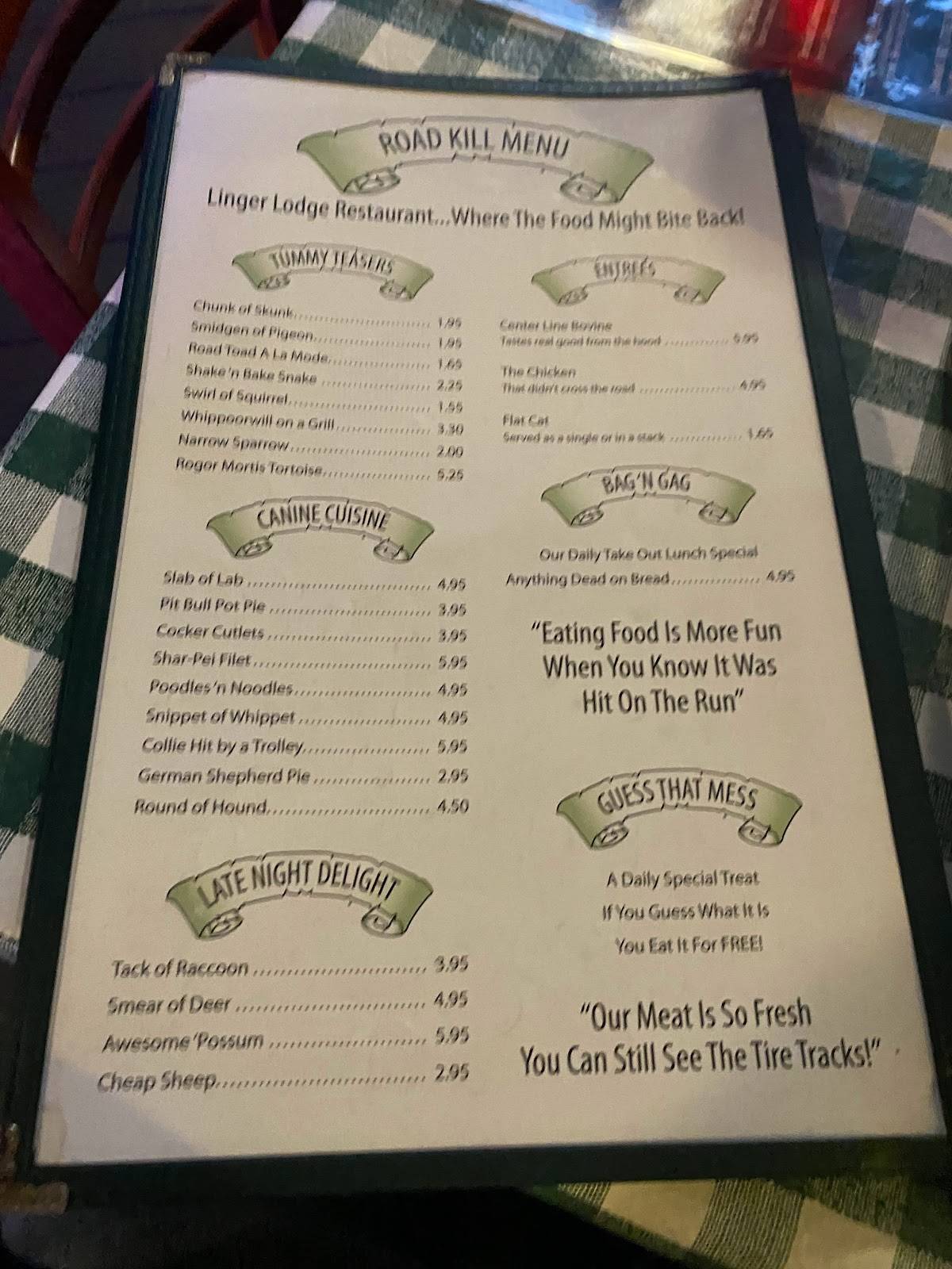 Menu at Linger Lodge Restaurant, Bradenton